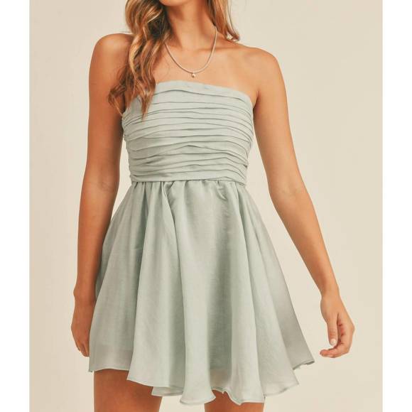 Mable | Dresses | New Mable Gathered Ballerina Mini Dress In Dusty Blue ...